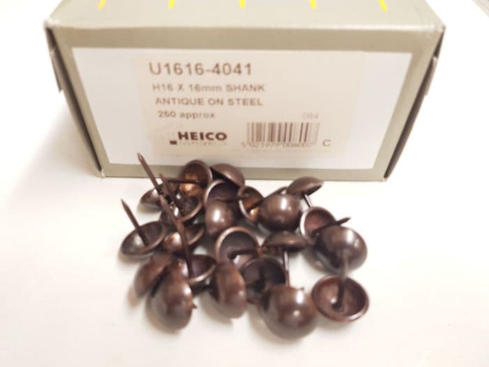50 Antique on Steel 16mm upholstery nails large tacks Heico furniture studs